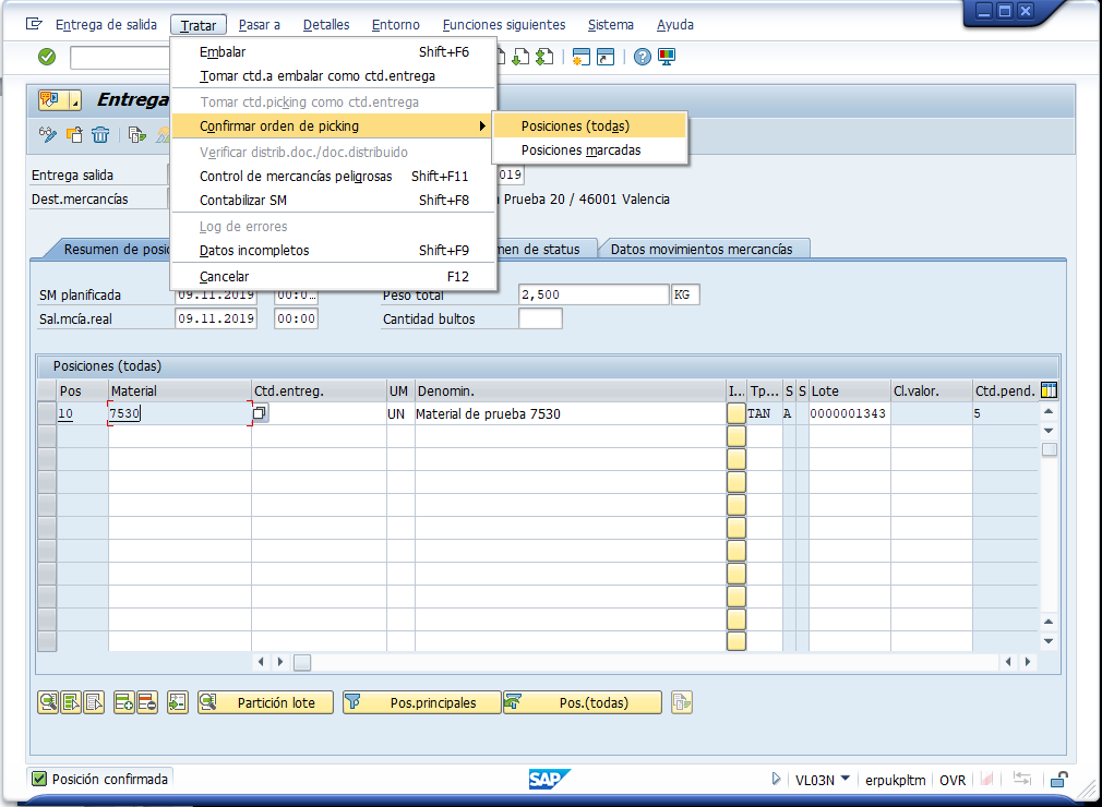 Ejercicio 15 SAP LO: VL02N-VL03N. Verificación de lotes y Picking sin ...